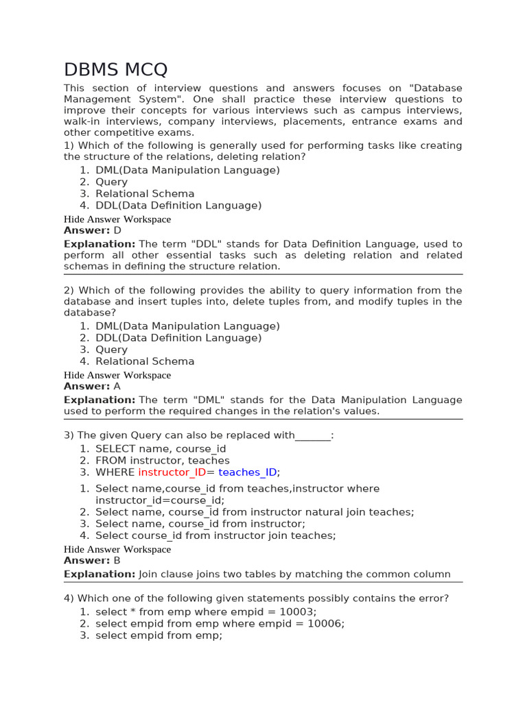 DBMS Interview Prep Guide | PDF | Database Index | Databases