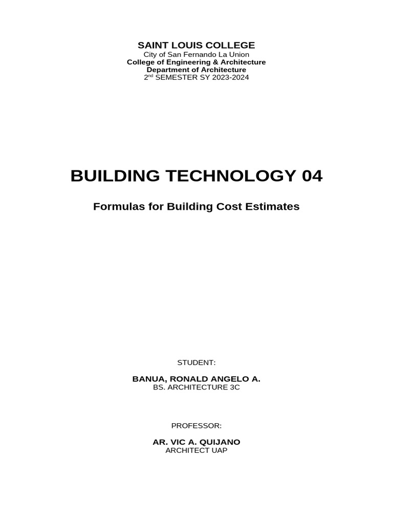 BT4 Building Cost Formulas | PDF | Building Technology | Concrete