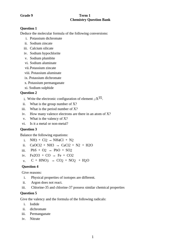 Grade 9 Term1 Question Bank-2 | PDF