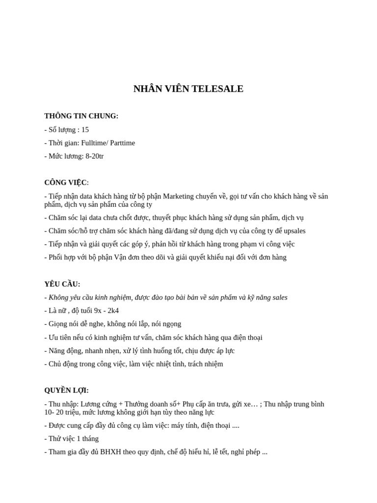 Sales Telesale | PDF