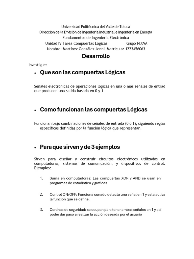 Compuertas Lógicas: Función y Ejemplos | PDF