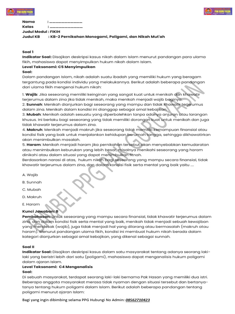 Resume KB 2 Pernikahan Monogami, Poligami, Dan Nikah Mut - Ah - Bimbel PPG Pak Guru Yasin | PDF