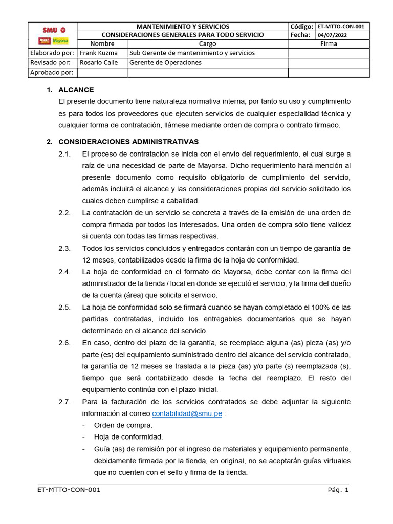 Normativa de Mantenimiento y Servicios | PDF