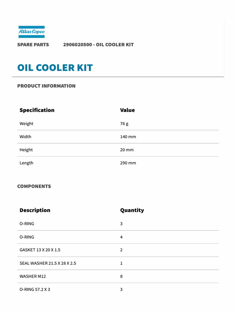 Oil Cooler Kit Specifications & Parts | PDF