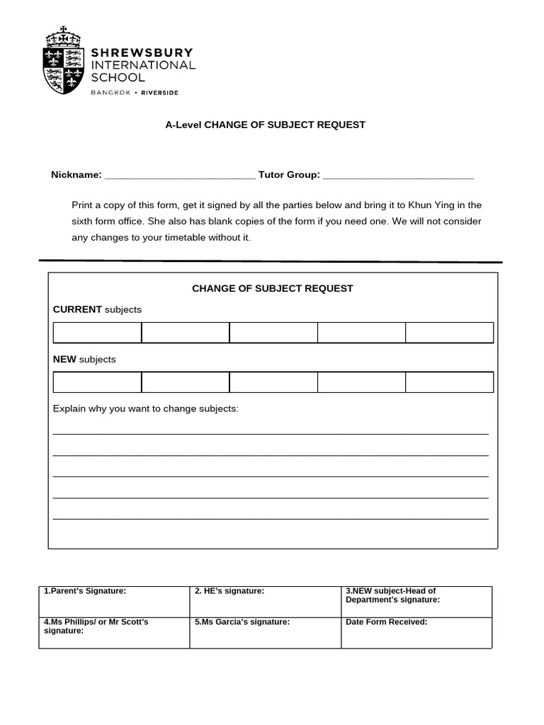 A-Level Change of Subject Request | PDF