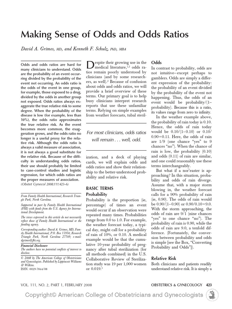 Understanding Odds Ratios for Clinicians | PDF | Relative Risk | Odds Ratio