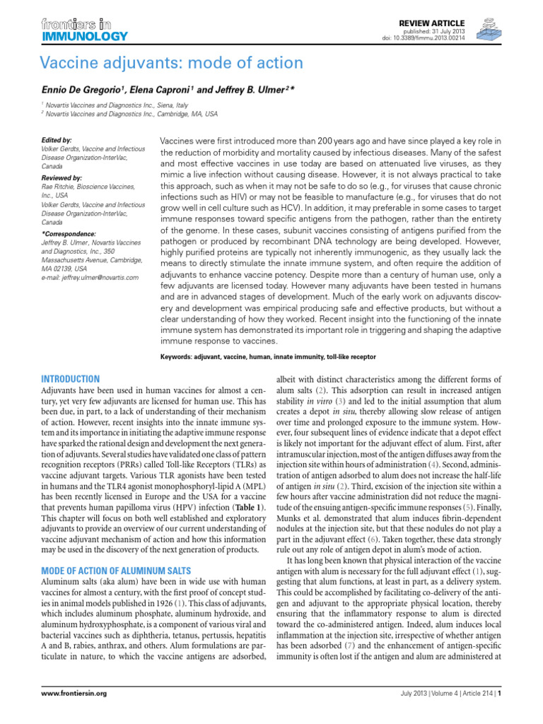 Vaccine Adjuvants - Mode of Action | PDF | Toll Like Receptor | Vaccines