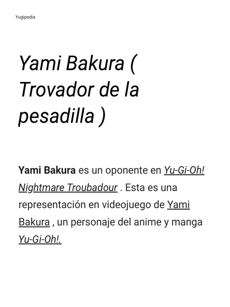 Yami Bakura (Trovador de La Pesadilla) | PDF