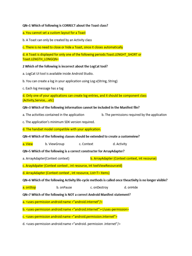 PRM392-Quiz Bank | PDF | Android (Operating System) | Java (Programming Language)