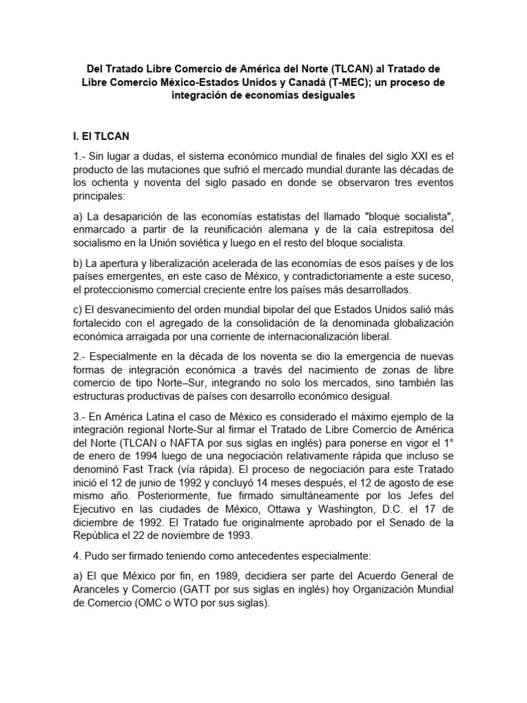 Del Tratado Libre Comercio de América Del Norte Al TEMEC | PDF ...