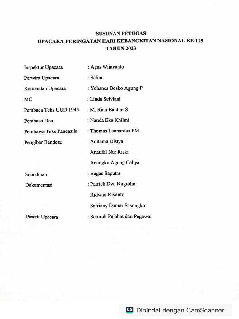 Susunan Petugas Upacara Harkitnas | PDF