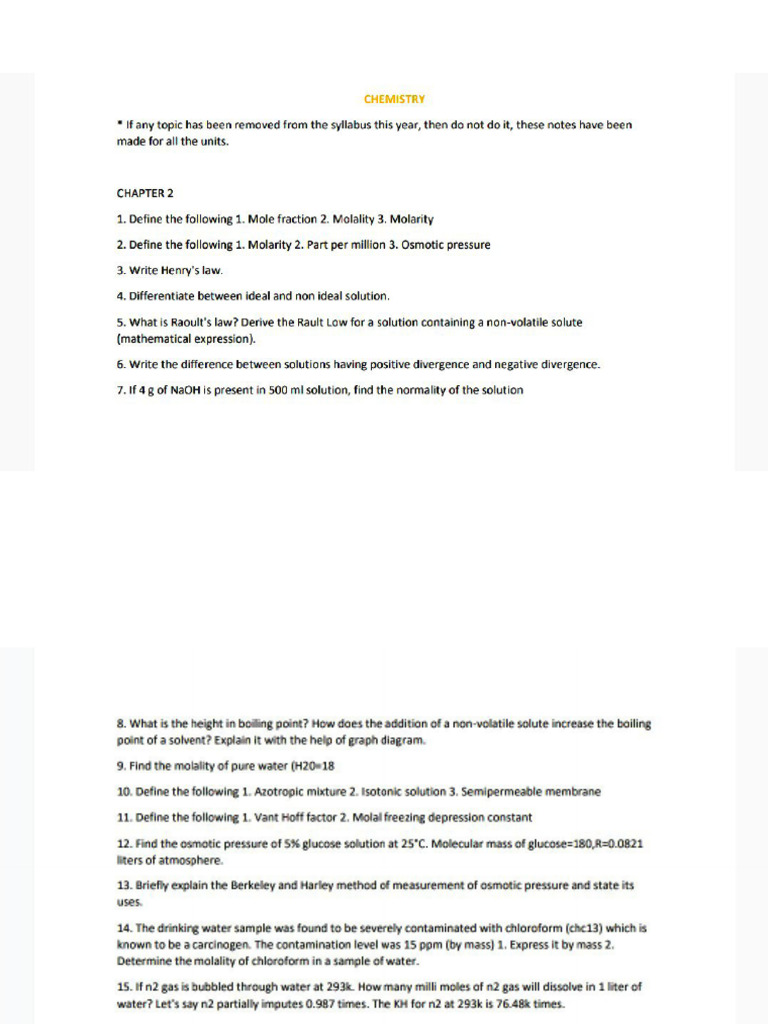 12th Chemistry (English Medium) Most Imp Questions | PDF