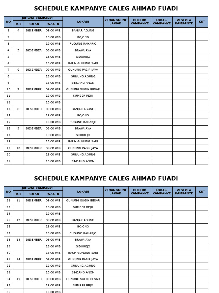 Jadwal Kampanye Caleg | PDF