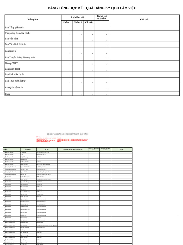 Tong Hop - Bieu Mau Dang Ky Lich Lam Viec | PDF