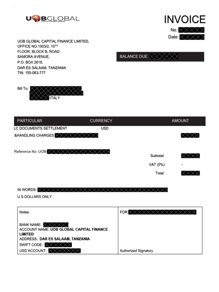 UOB Invoice Financing Details Tanzania | PDF