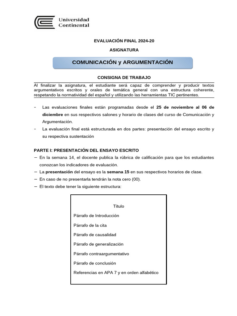 Consigna para La Evaluación Final 2024-20 | PDF | Ensayos