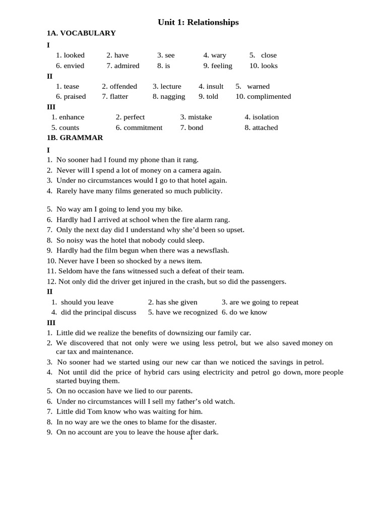 Vocabulary and Grammar for Relationships | PDF