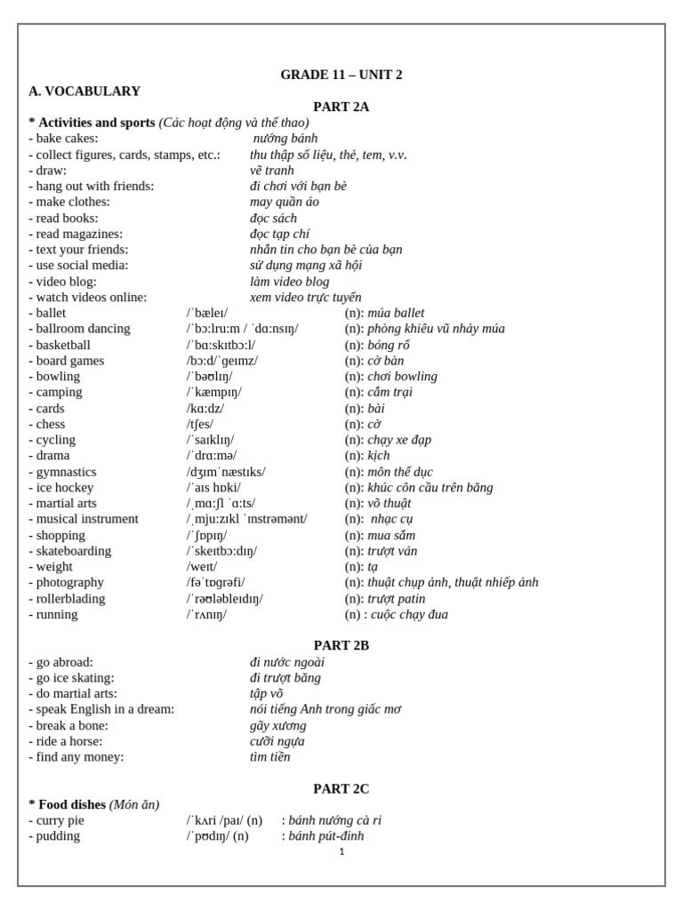 GRADE 11 UNIT 2 GIẢI CHI TIẾT | PDF