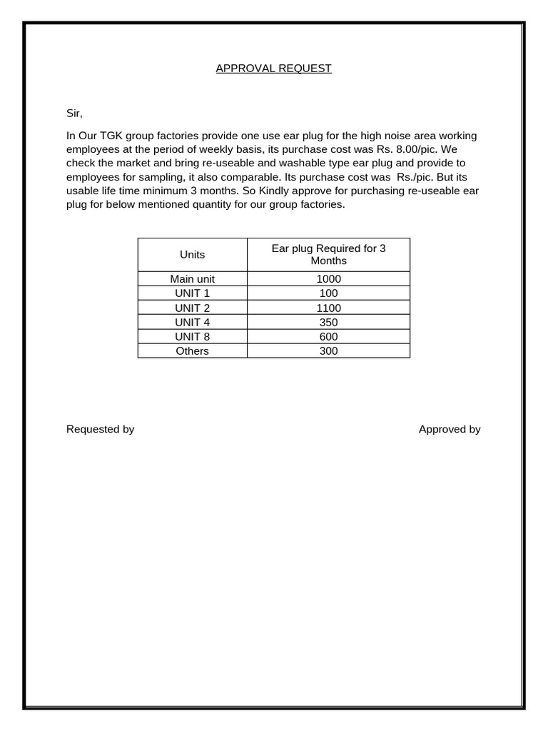 Approval Request for Reusable Ear Plugs | PDF