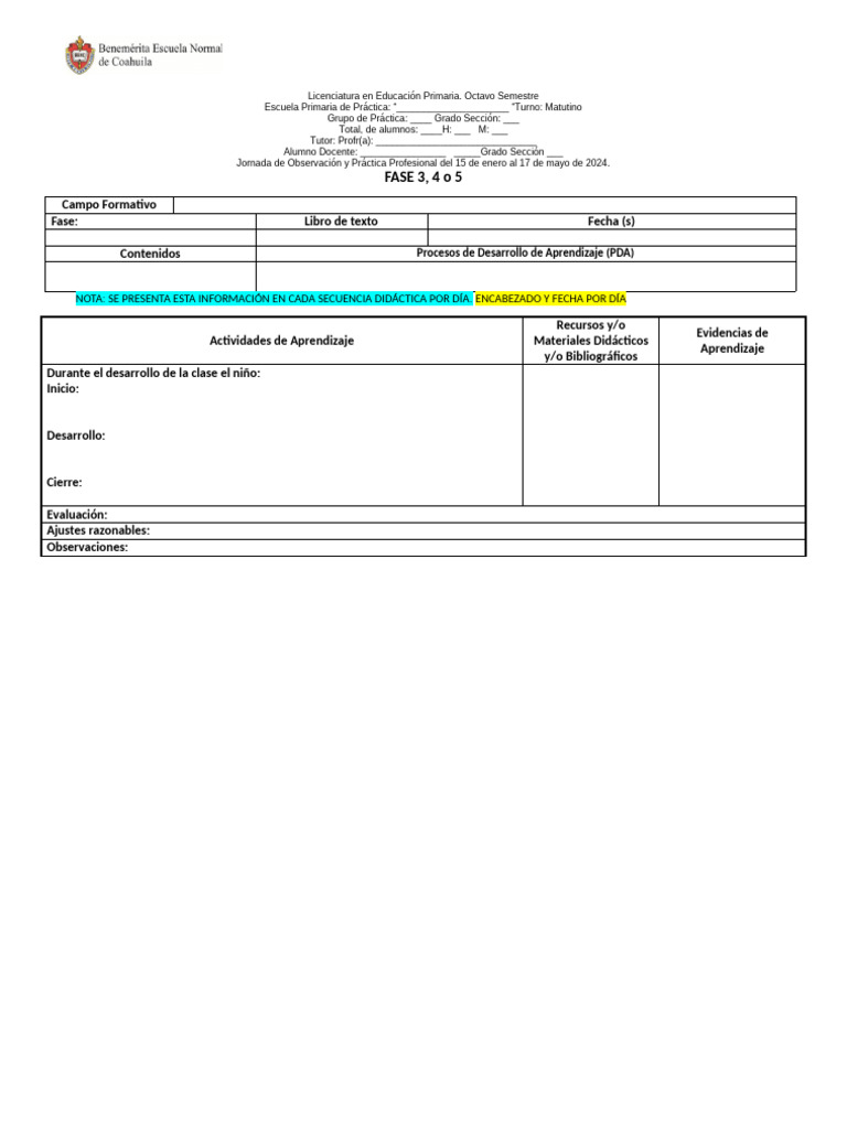 Formatos de Planeación, Secuencia Didáctica. Plan de Estudios 2022 | PDF