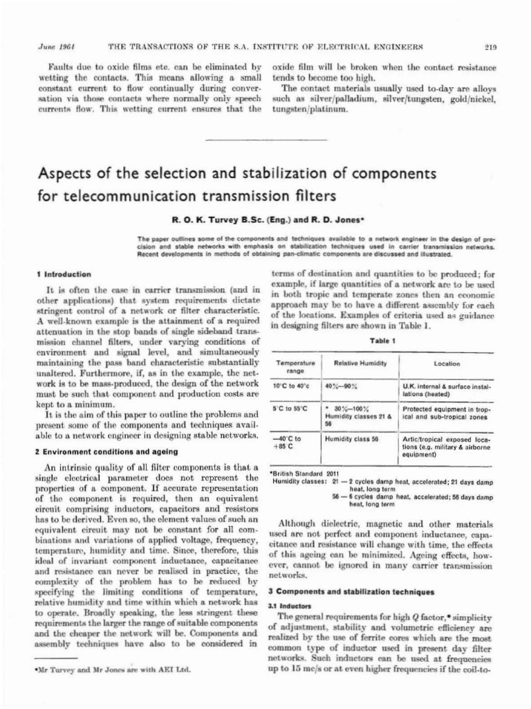 Aspects of The Selection and Stabilization of Components For ...