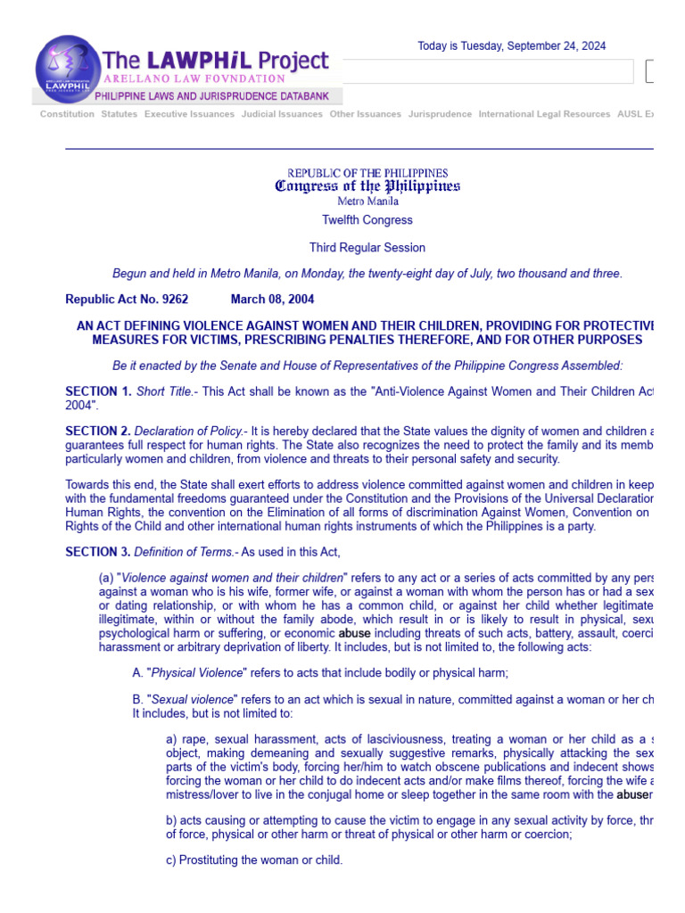 Anti-Violence Against Women Act 2004 | PDF | Domestic Violence | Crimes