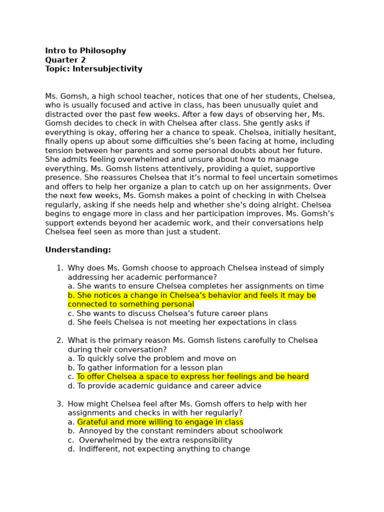 Qtr2 Exam Intersubjectivity Iphp | PDF | Cognition | Behavioural Sciences