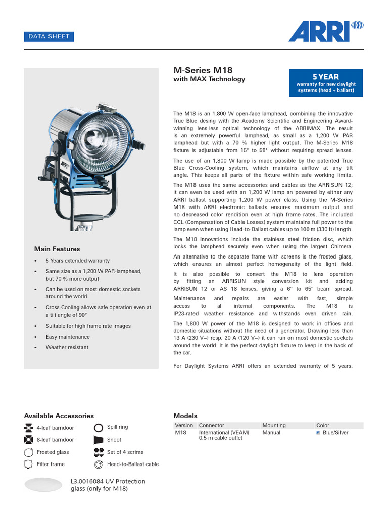 Arri M Series m18 Data Sheet en Feb2020 Data | PDF | Optics | Equipment