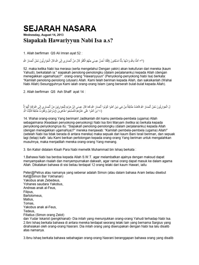 Hawariyyun Nabi Isa: Sejarah dan Peran | PDF