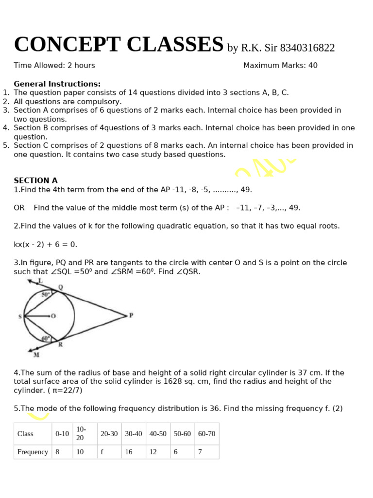 Class 10 Term 2 Maths Paper | PDF | Sphere | Circle