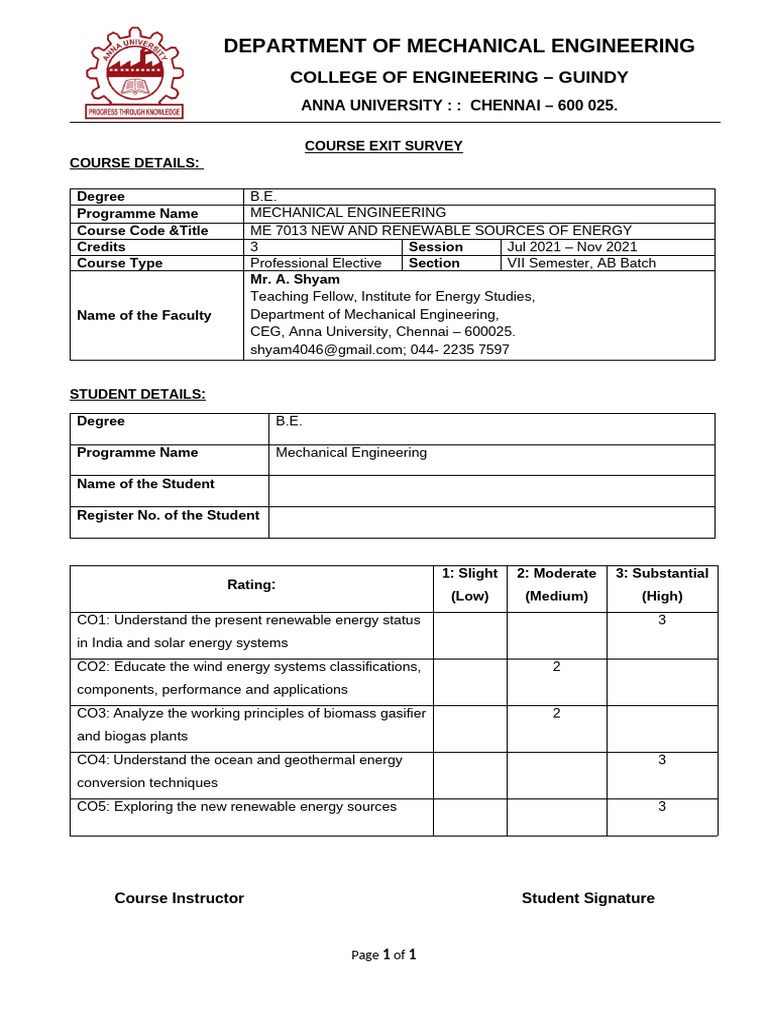 Res Course Exit Survey | PDF