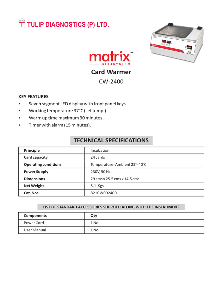 Matrix Card Warmer CW 2400 | PDF