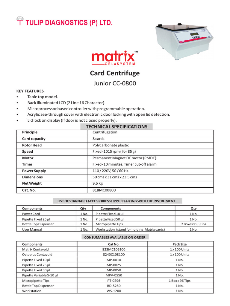 Matrix Card Centrifuge Junior CC 800 | PDF | Electric Motor | Electricity