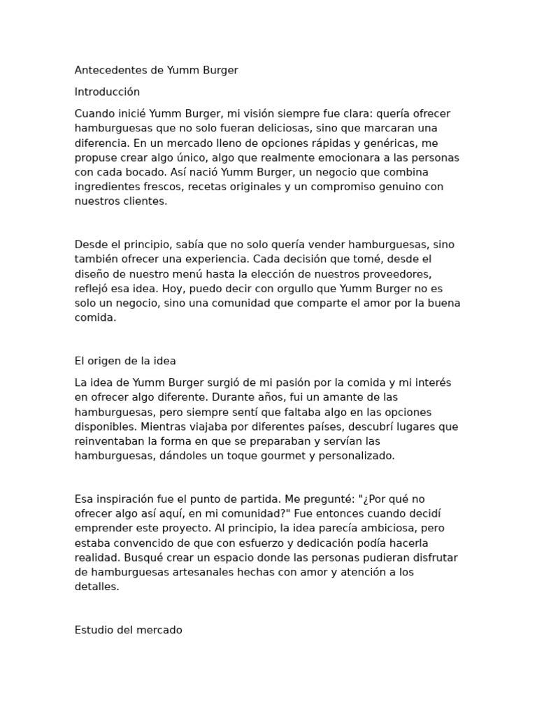 Antecedentes de Yumm Burger | PDF | Hamburguesas