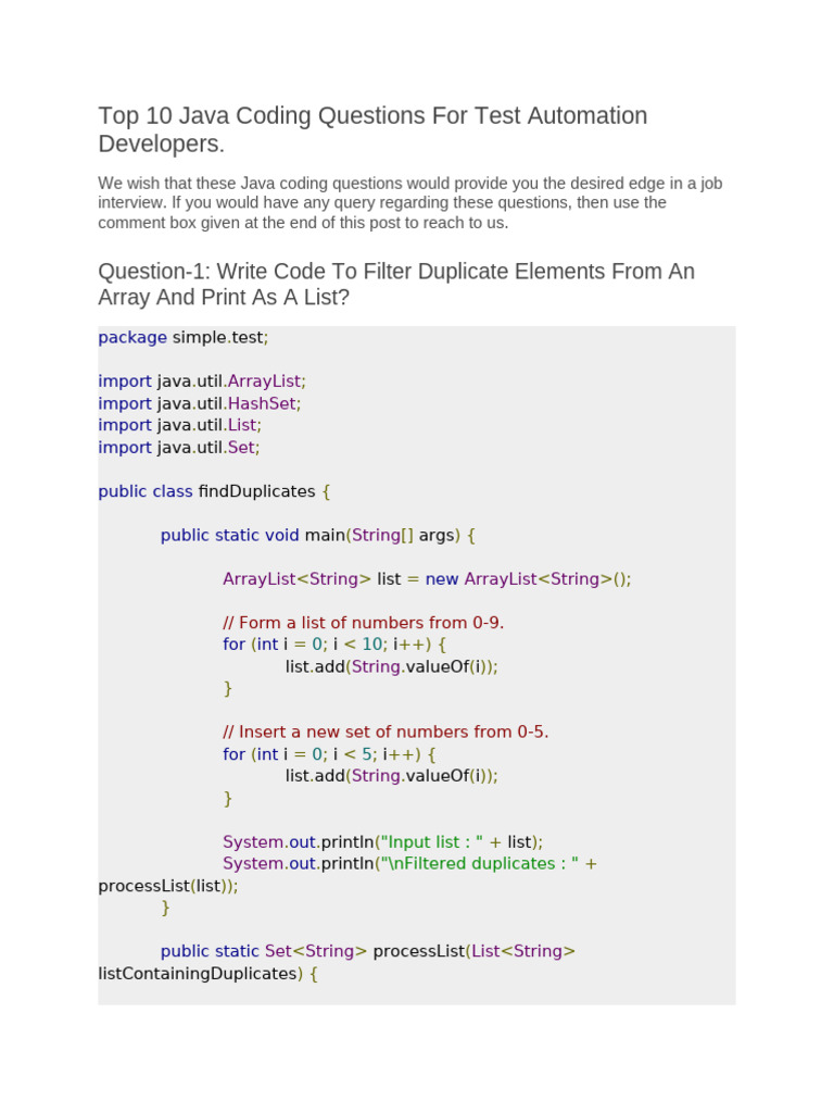 Top 10 Java Coding Questions For Test Automation Developers