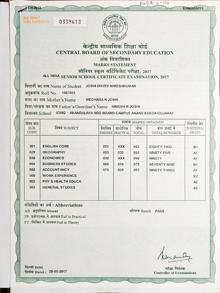 HSC Marksheet Scan | PDF