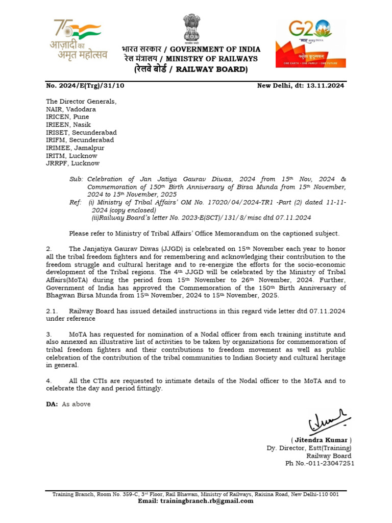 RB Letter 131124 Reg JJDG-2024 | PDF | Government Of India