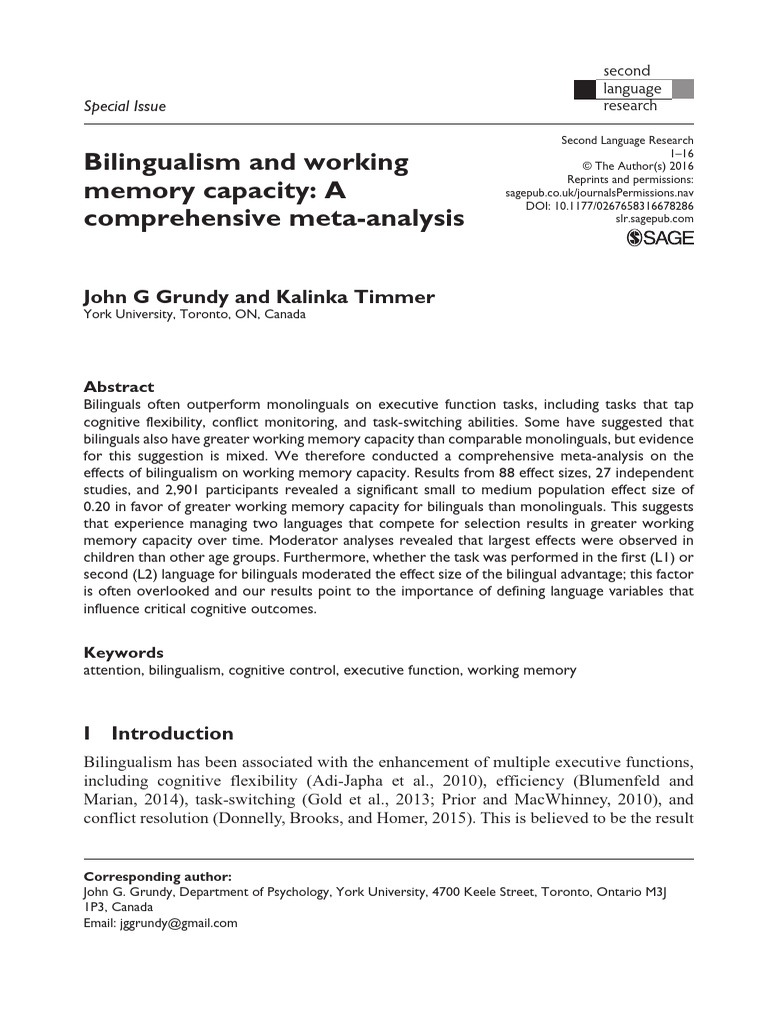 Bilingualism and Working Memory Capacity | PDF | Multilingualism | Effect Size