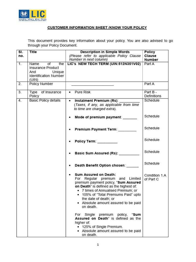 LIC Policy Details Guide | PDF | Insurance | Business Law