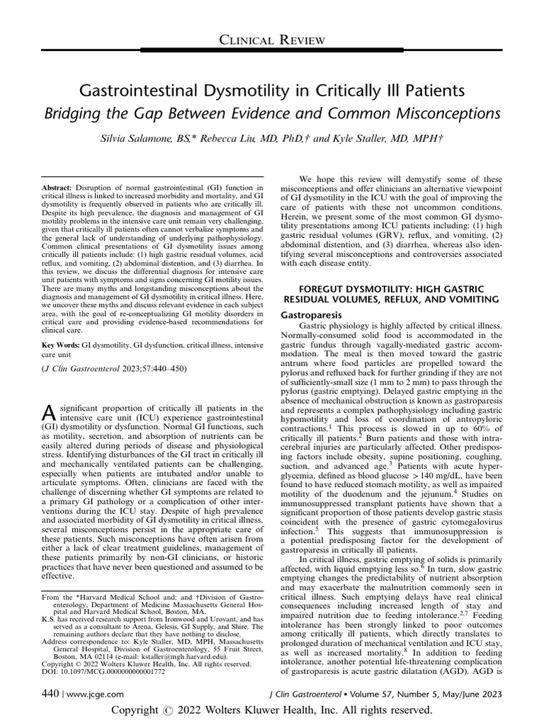 Gastrointestinal Dysmotility in Critically Ill Patients - Bridging The ...
