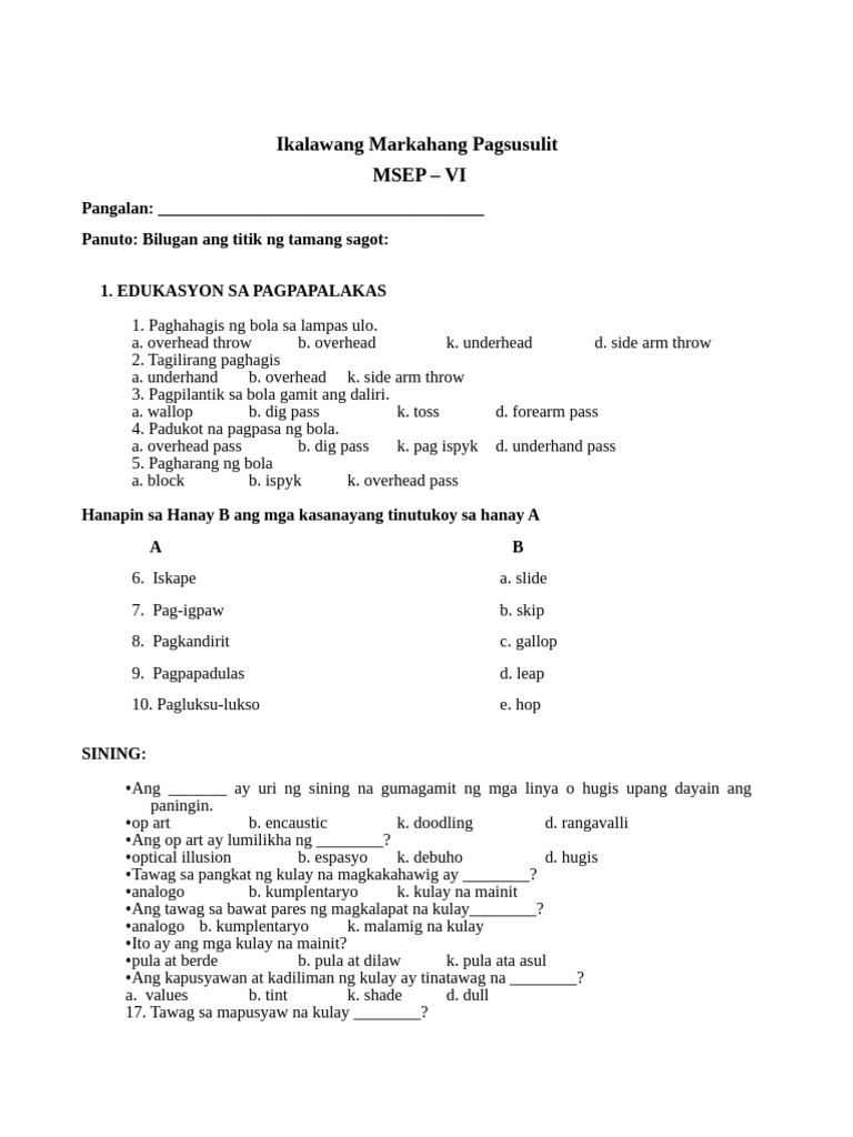 PT - Msep 6 - Q2 | PDF