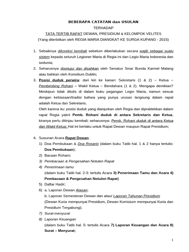 Usulan Tata Tertib Rapat Legio Maria | PDF