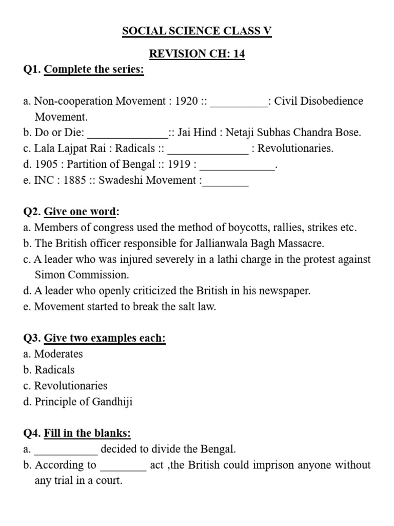 SOCIAL SCIENCE CLASS V Revision ch-14 | PDF