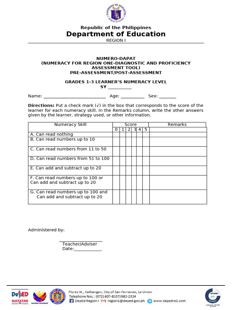 Assessment Tools - NumeRO DAPAT | PDF | Learning | Behavior Modification