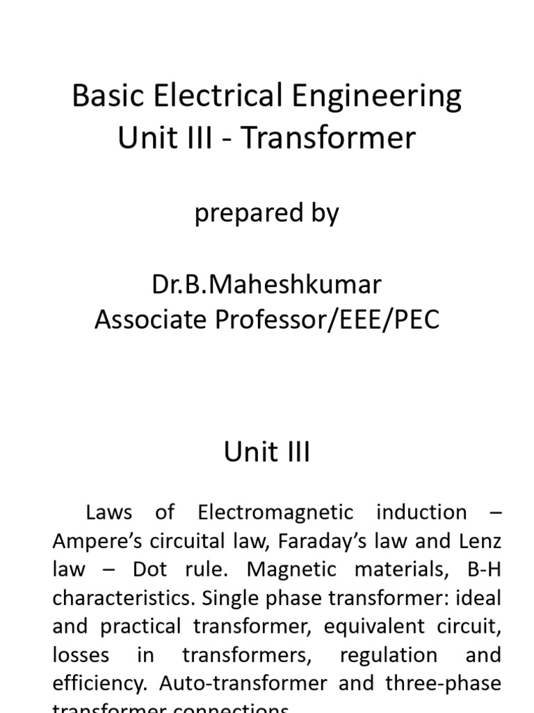 BEE Unit - III Transformer | PDF | Transformer | Electromagnetic Induction