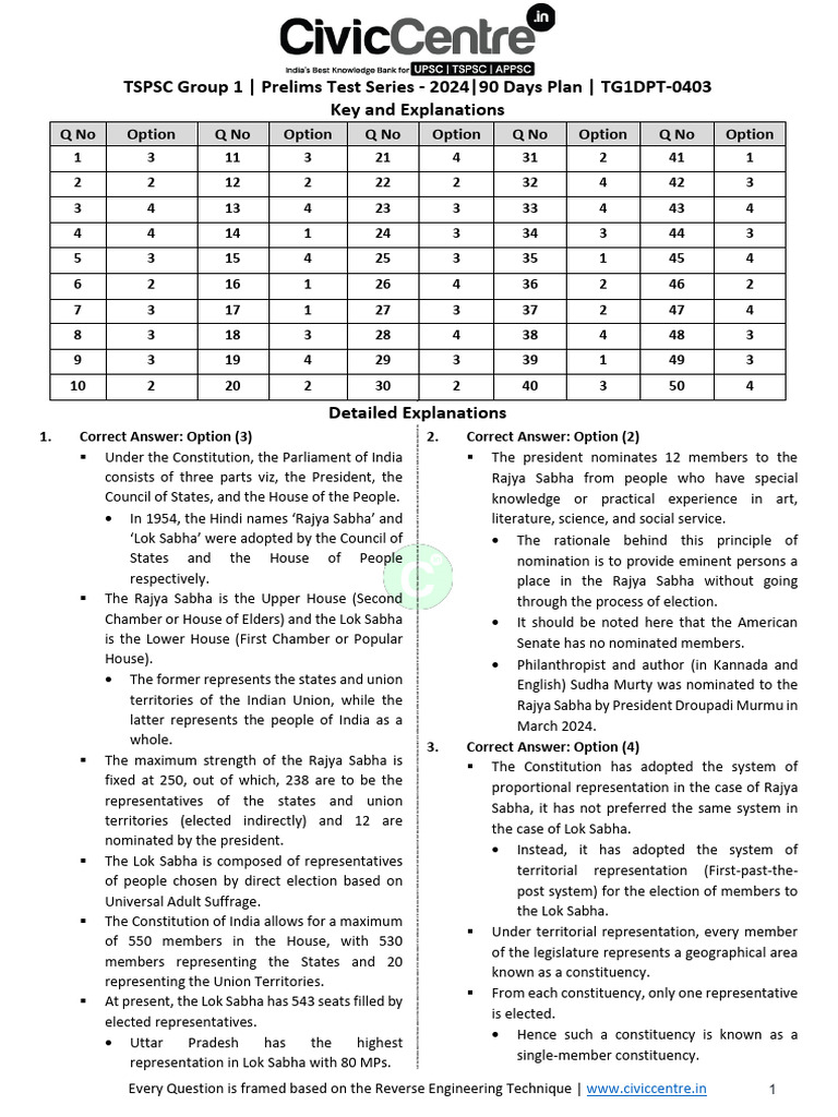 TSPSC GROUP 1 TG1DPT 0403 K E EM Lyst1641 | PDF | Government | Elections