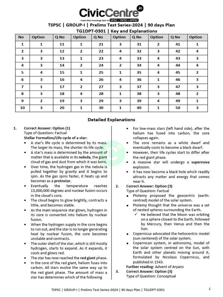 TSPSC GROUP 1 TG1DPT 0301 Explanation English Lyst3625 | PDF | Planets ...