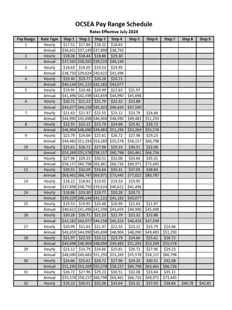 OCSEA Pay Table - FY25 | PDF