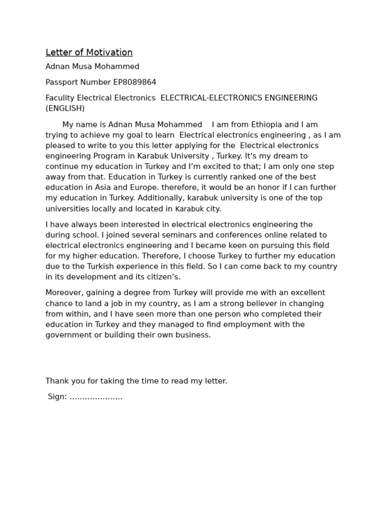 Abdulaziz Motivational Letter | PDF