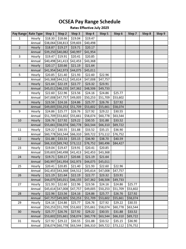OCSEA Pay Scale Overview 2026 | PDF